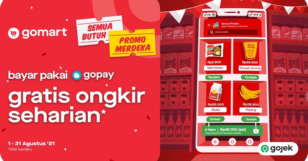 Promo Kemerdekaan GoMart: Gratis Ongkir Seharian* | GoMart
