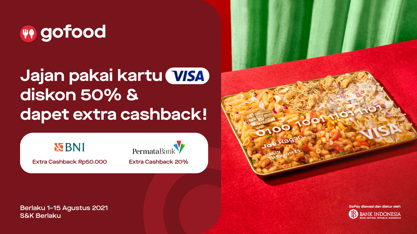 Promo VISA: Diskon 50% GoFood + Ekstra Cashback BNI & Bank Permata | GoFood